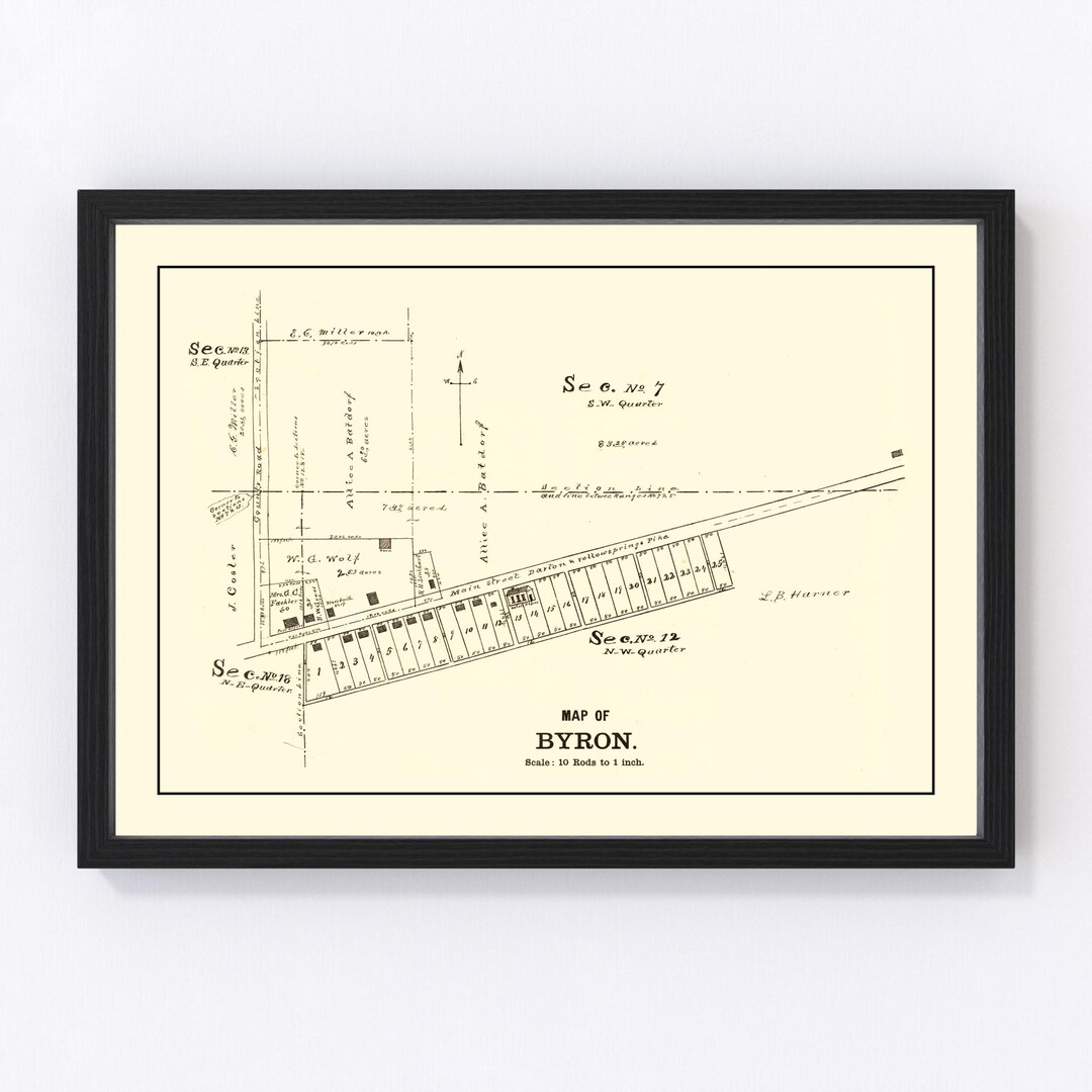 Byron Map 1896 - Old Map of Byron Ohio Art Vintage Print Framed Canvas ...