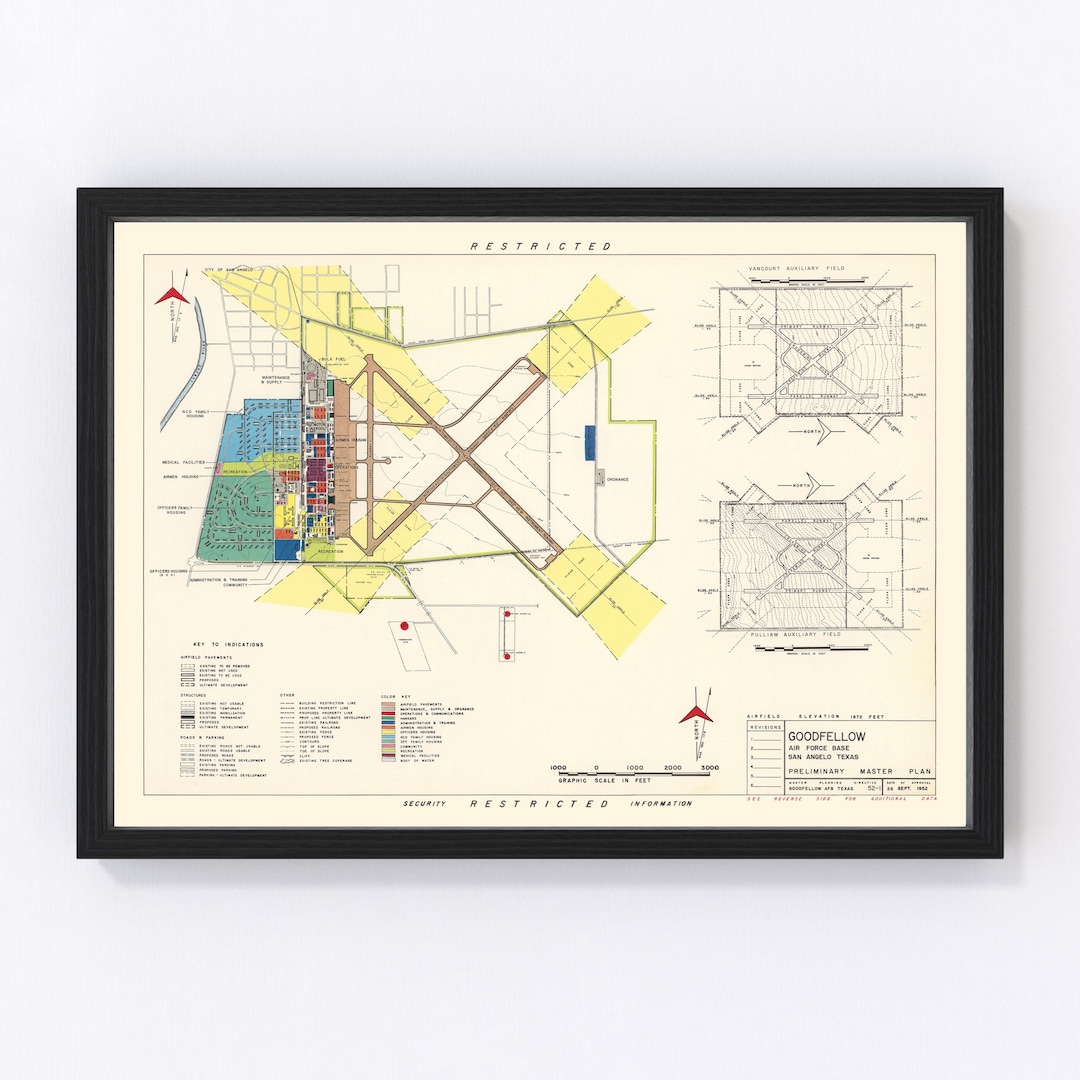 Goodfellow Air Force Base Map 1952, Vintage Goodfellow Air Force Base ...