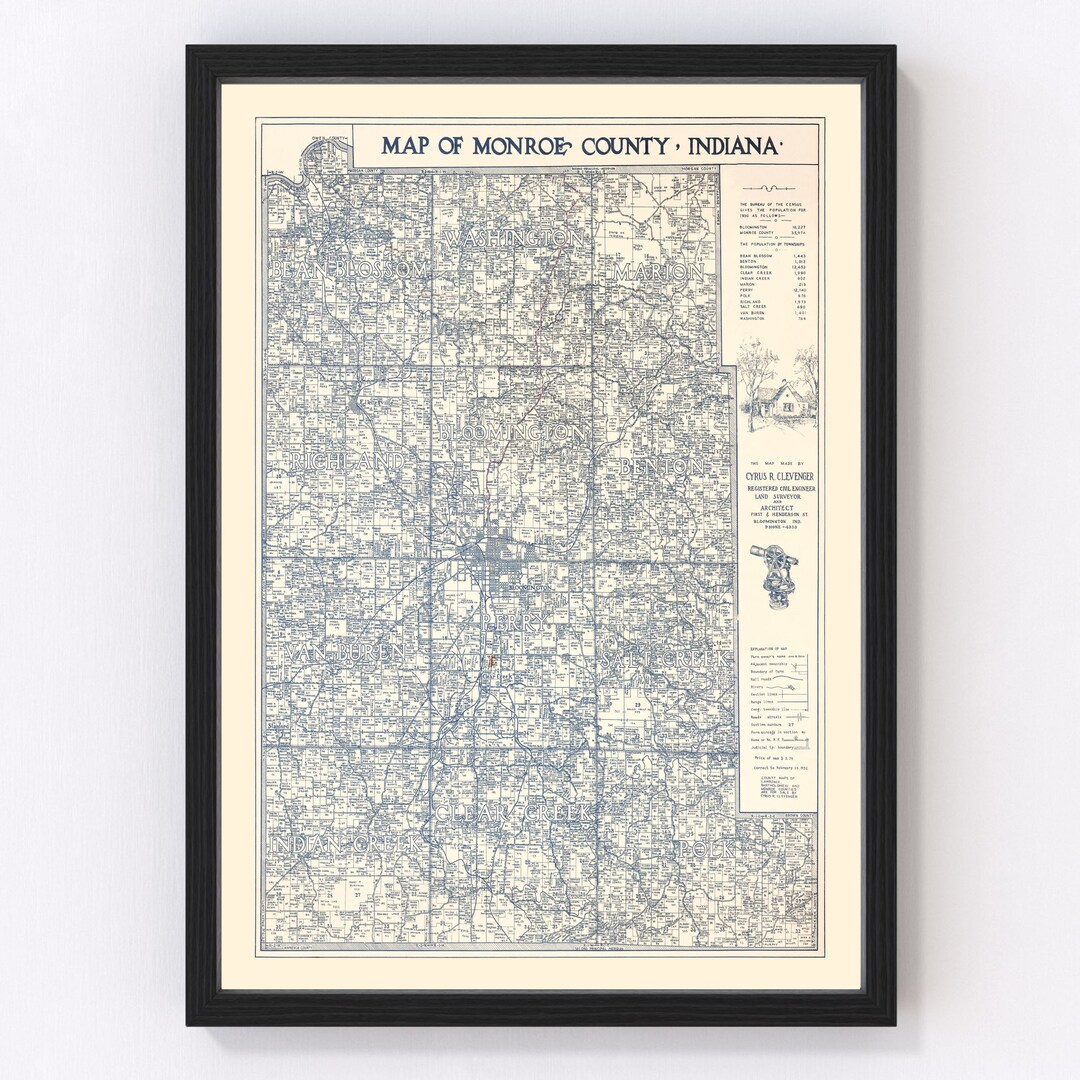 Monroe County Map 1932, Vintage Monroe County Map, Old Monroe County ...