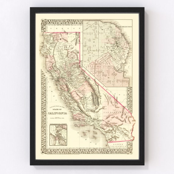 California Map 1880 Old Map of California Art Vintage Print - Etsy