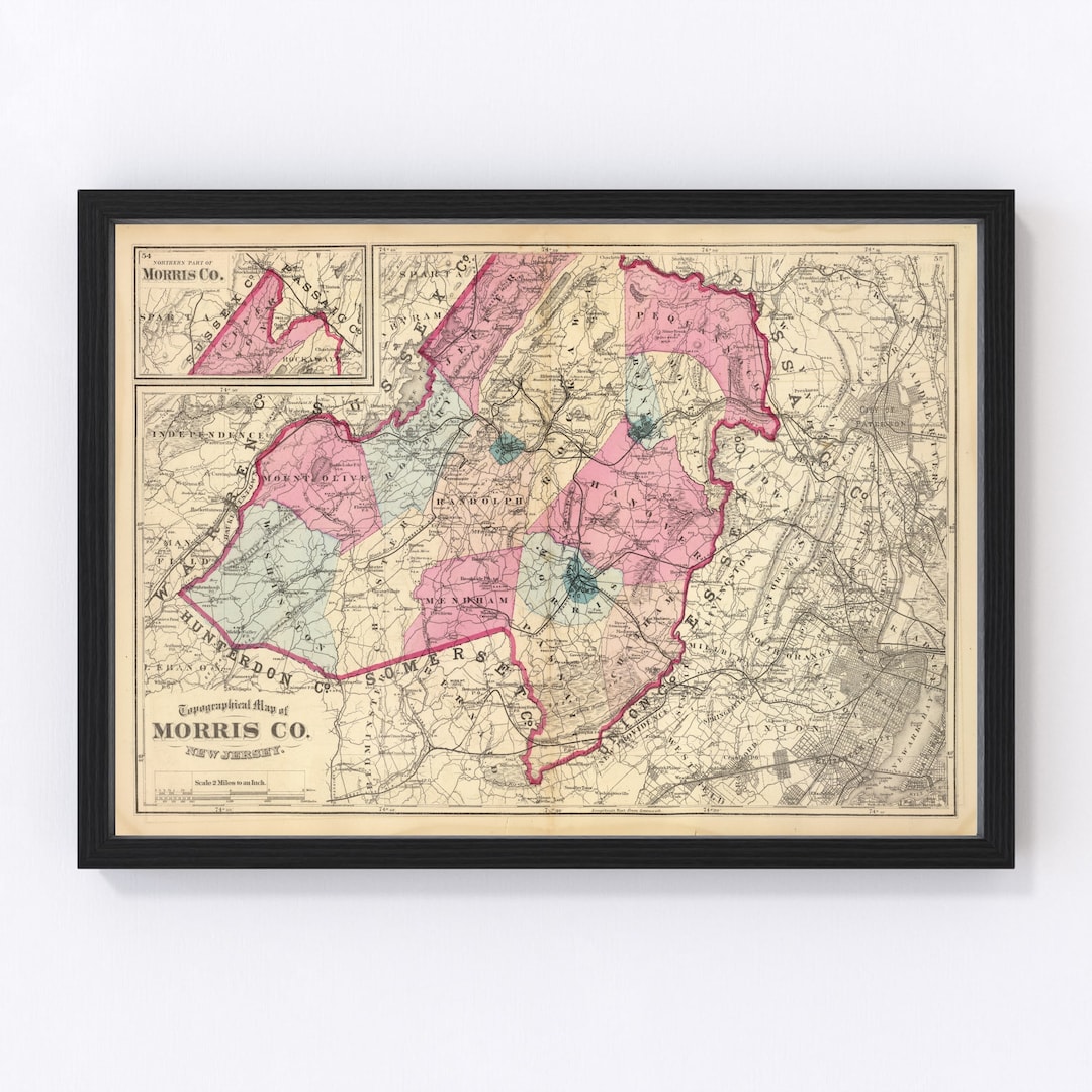 Morris County NJ Map 1872 - Old Map of Morristown New Jersey Art ...