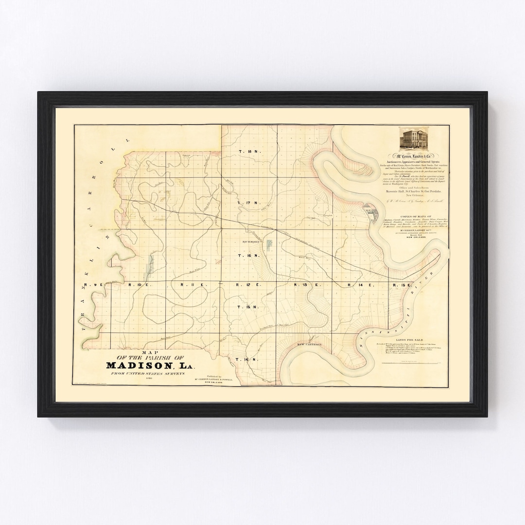 Madison Parish Map 1860, Vintage Madison Parish Map, Old Madison Parish ...