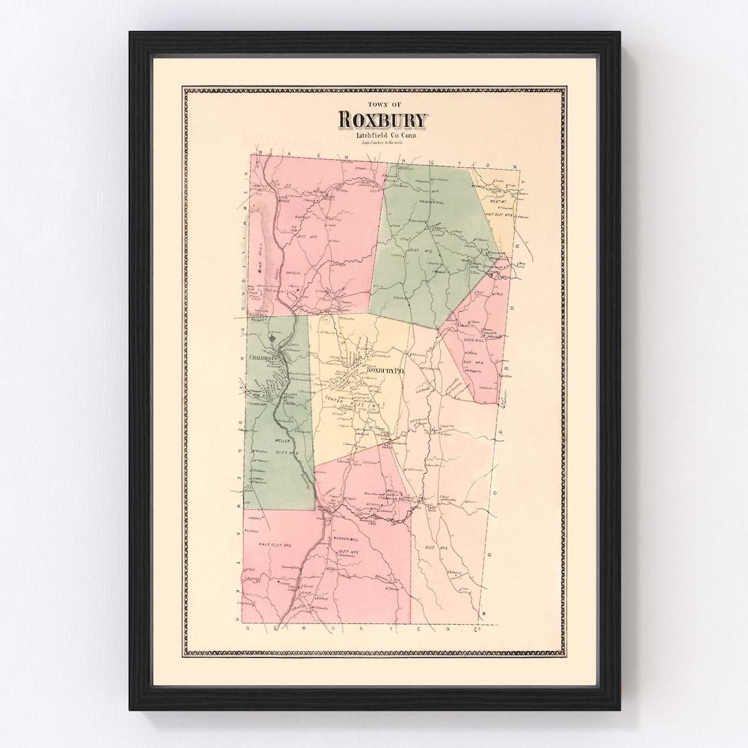 Roxbury Map 1867 - Old Map of Roxbury Connecticut Art Vintage Print ...