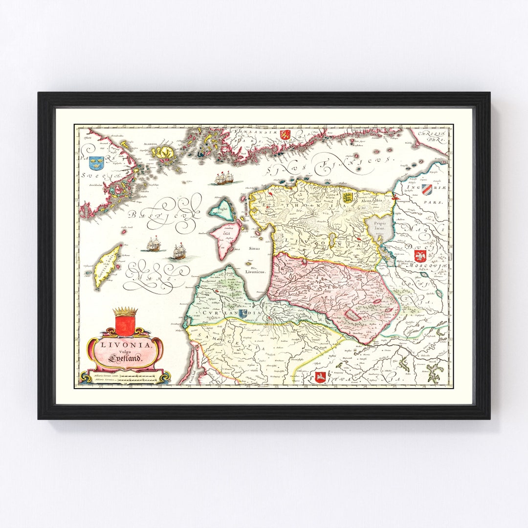 Estonia, Latvia, Lithuania Map 1665, Vintage Estonia, Latvia, Lithuania ...