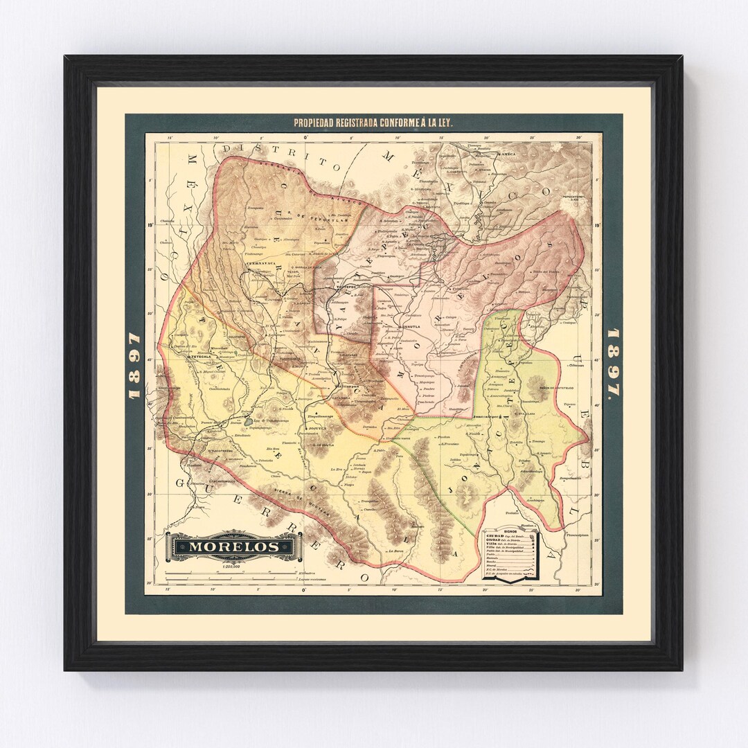 Morelos, Mexico Map 1897, Vintage Morelos, Mexico Map, Old Morelos ...