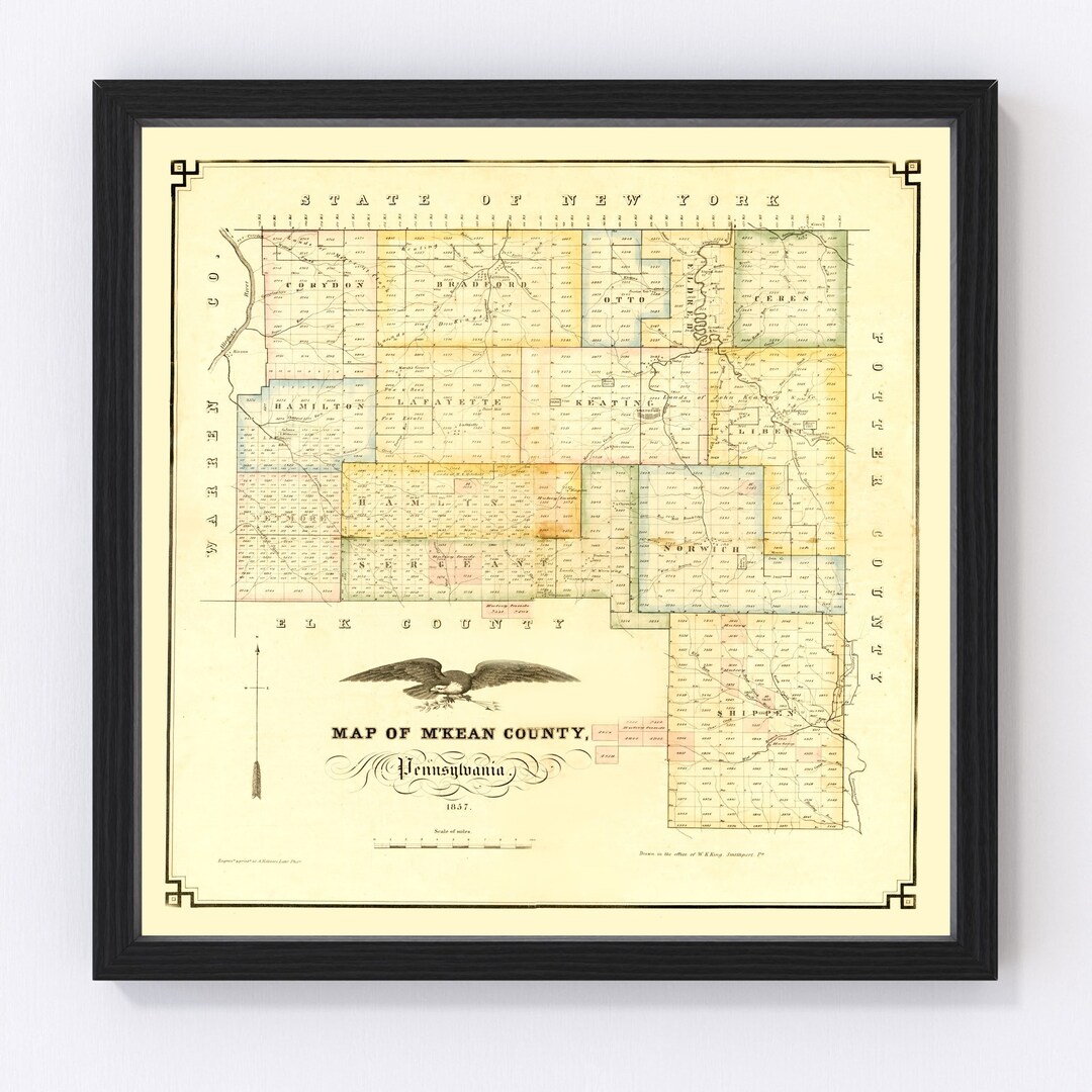 M'kean County Map 1857, Vintage M'kean County Map, Old M'kean County ...