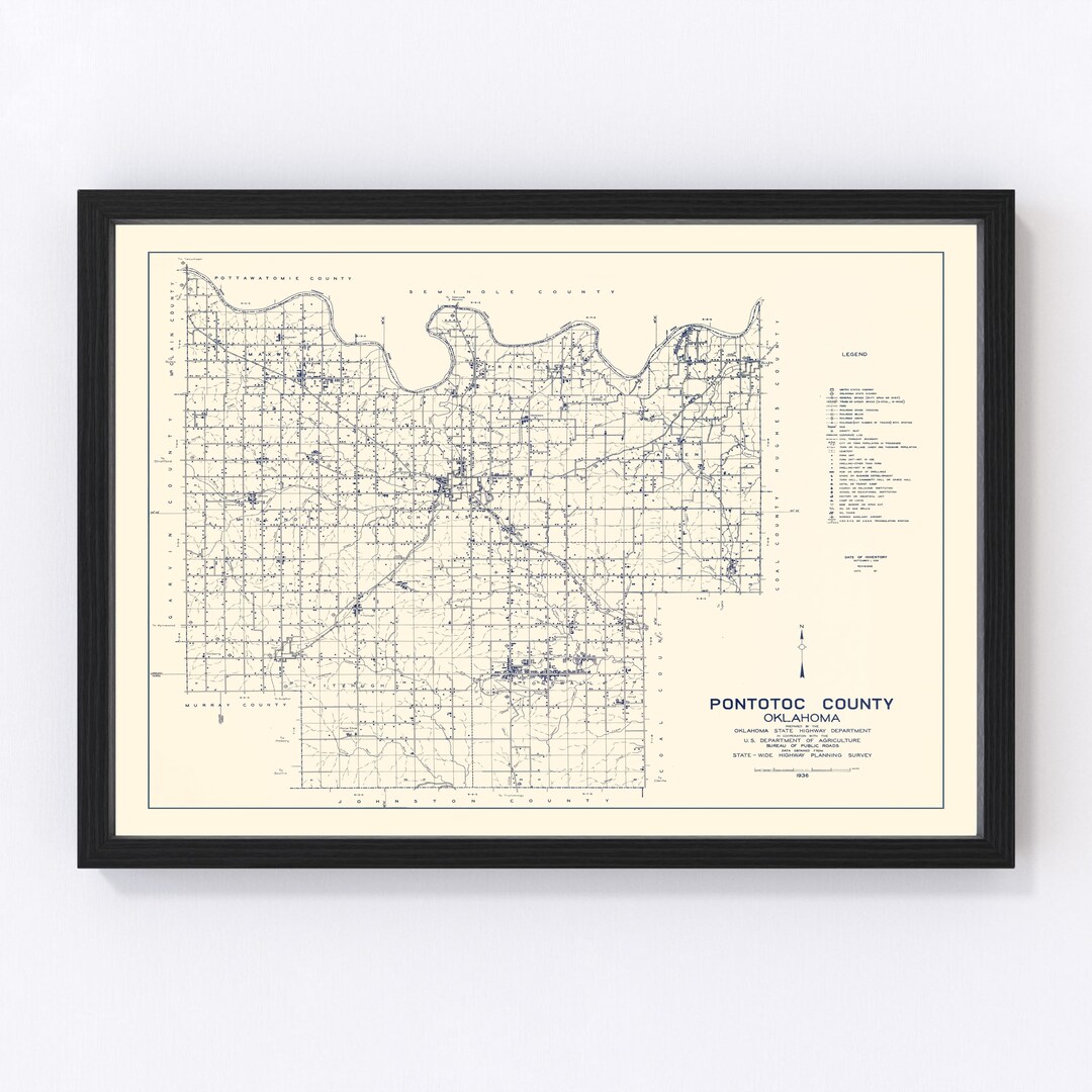 Pontotoc County Map 1936, Vintage Pontotoc County Map, Old Pontotoc ...