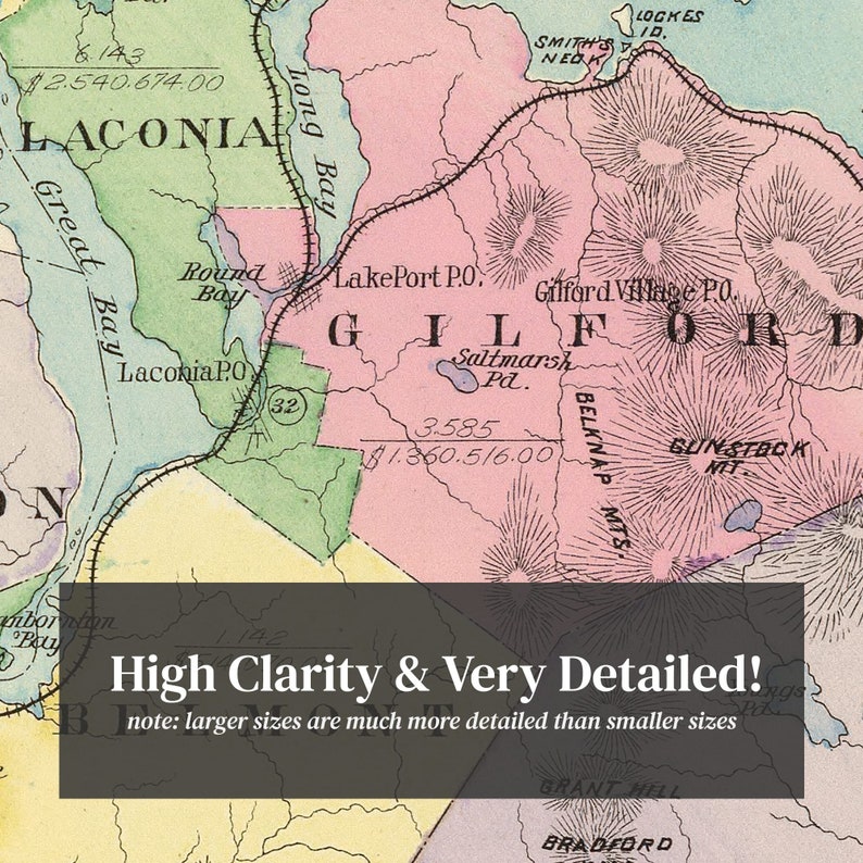 Belknap County Map 1892, Vintage Belknap County Map, Old Belknap County ...