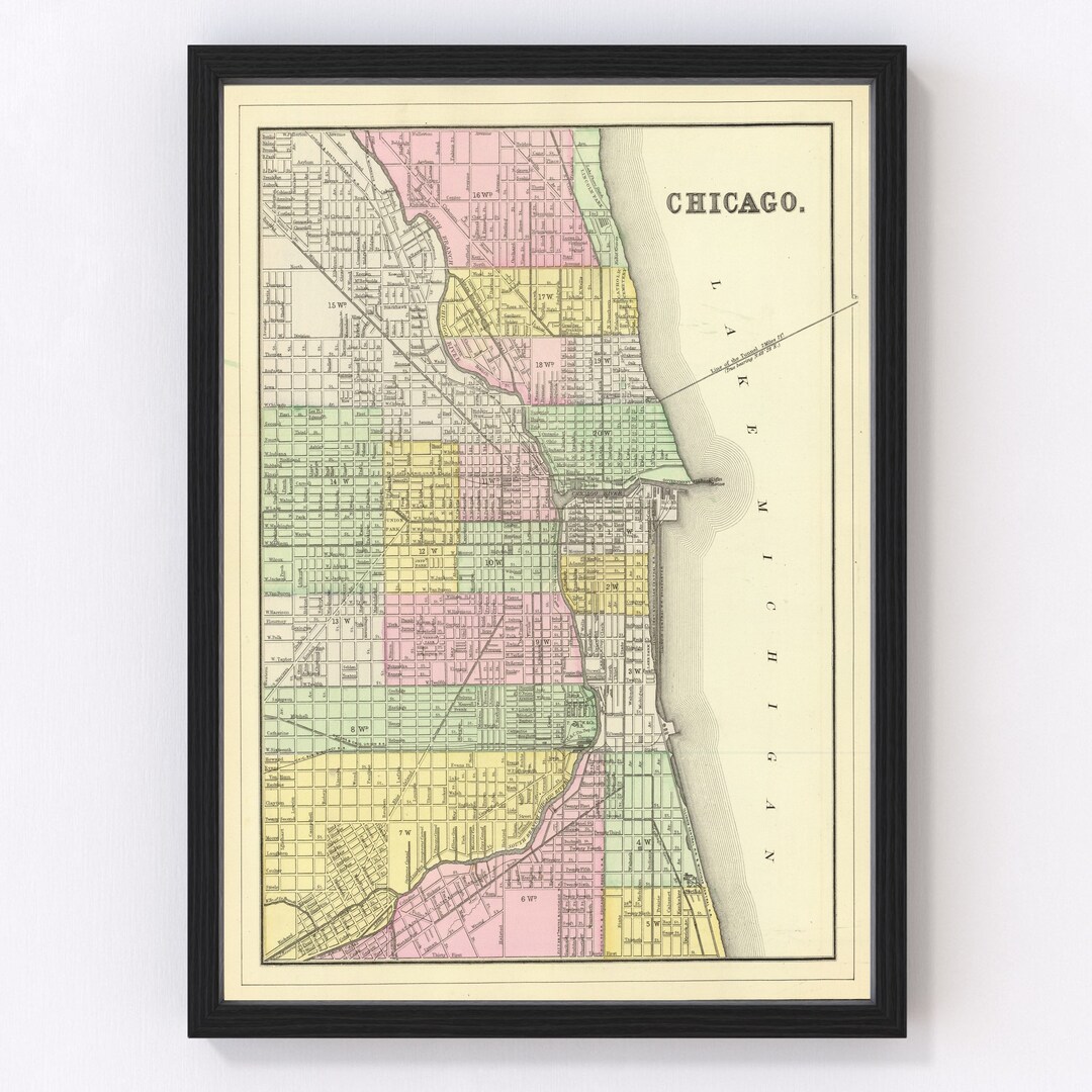 Chicago Map 1890, Vintage Chicago Map, Old Chicago Illinois Art, Wall ...