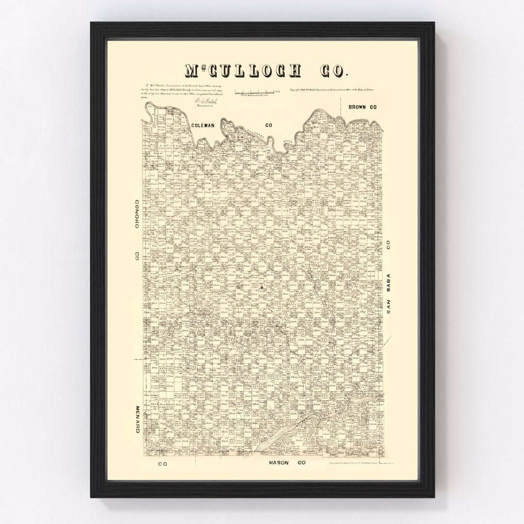 Mcculloch County Texas Map 1879 Old Map of Mcculloch County - Etsy