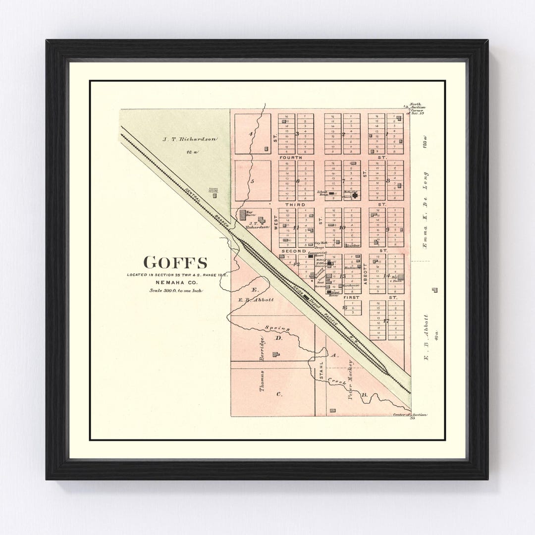 Goffs Map 1887 Old Map of Goffs Kansas Art Vintage Print Framed Canvas ...