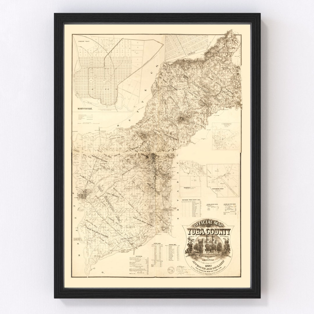 Yuba County California Map 1887 Old Map of Yuba County California Art ...