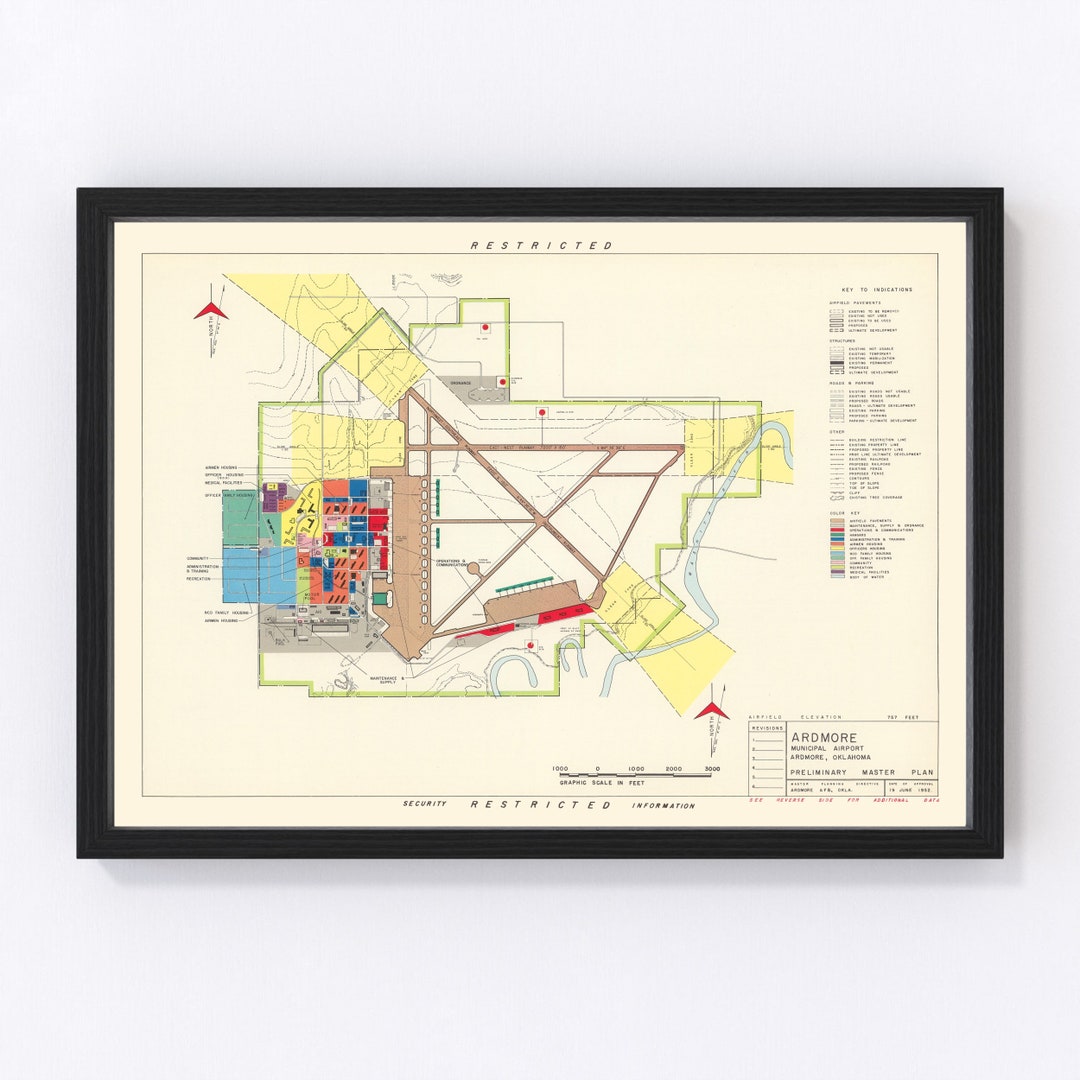 Ardmore Municipal Airport Vicinity Map 1952, Vintage Ardmore Municipal ...