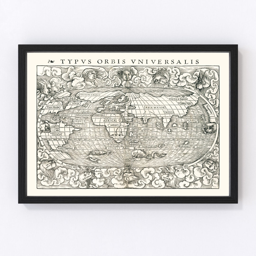 World Map 1540, Vintage World Map, Old World Art, Wall Art Gift for ...