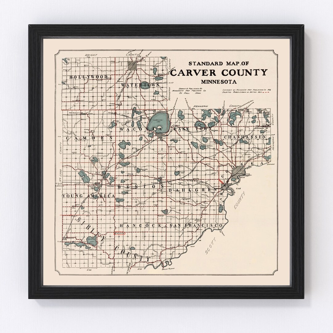 Carver County Map 1913, Vintage Carver County Map, Old Carver County ...