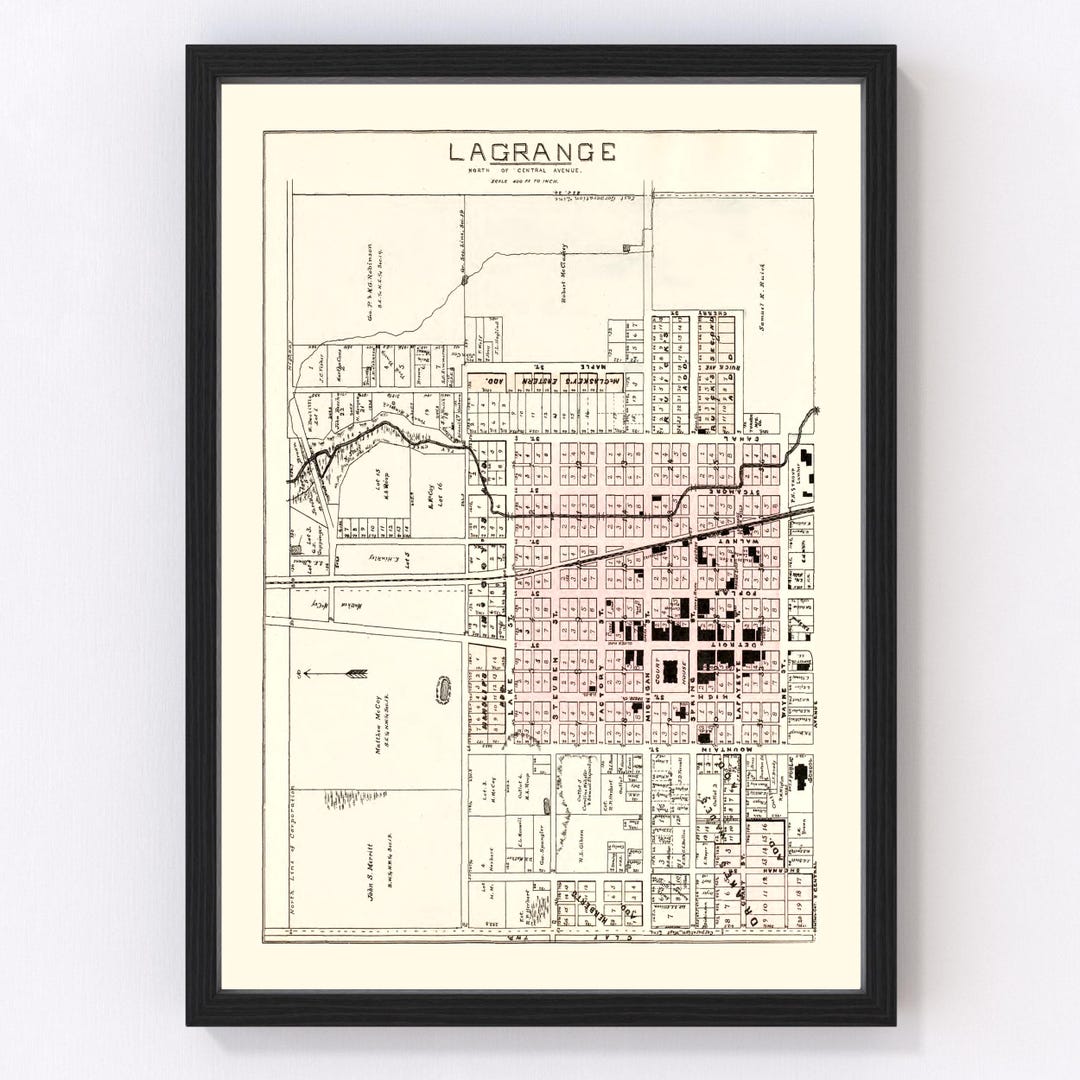 Lagrange Map 1893 Old Map of Lagrange Indiana Art Vintage Print Framed ...