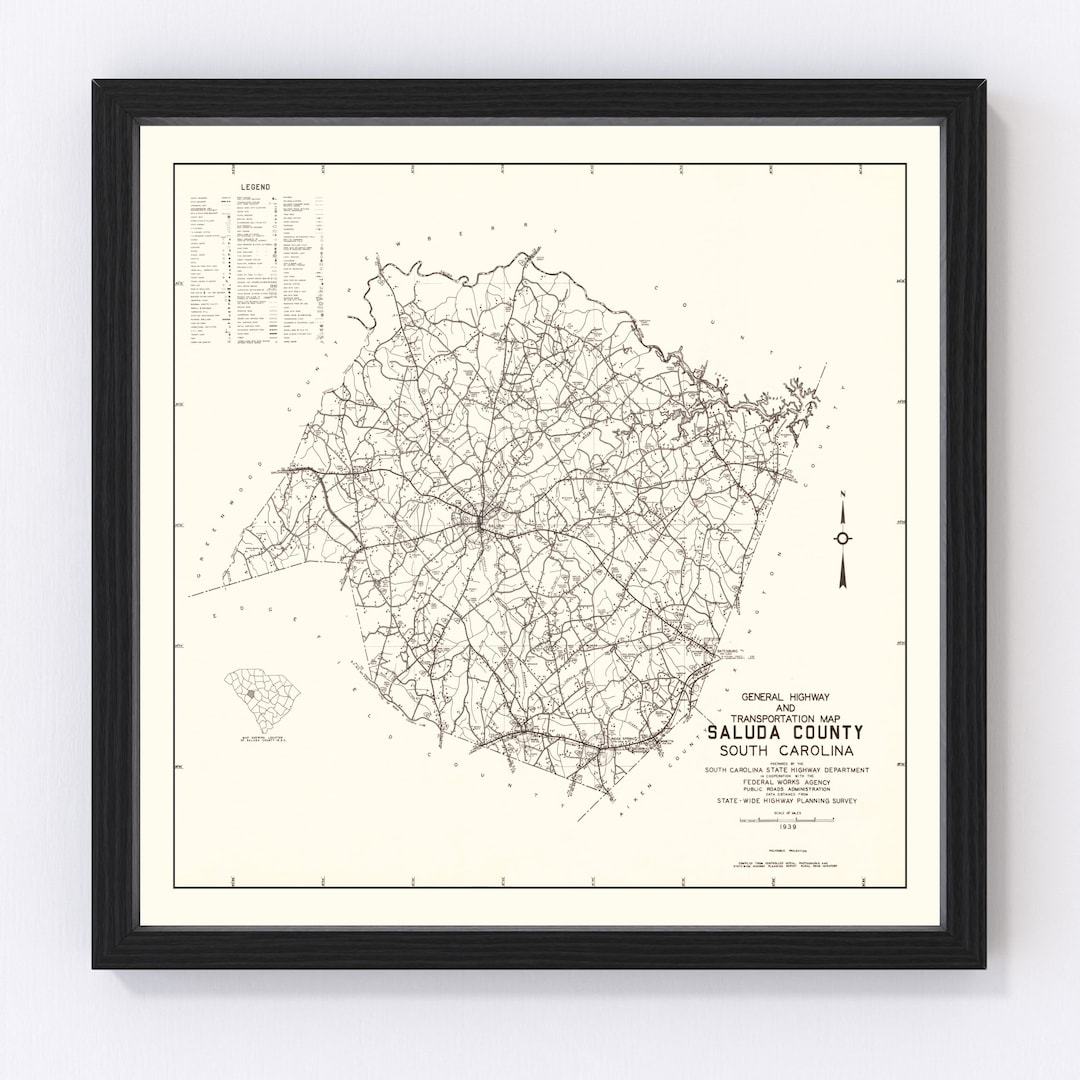 Saluda County Map 1939, Vintage Saluda County Map, Old Saluda County ...