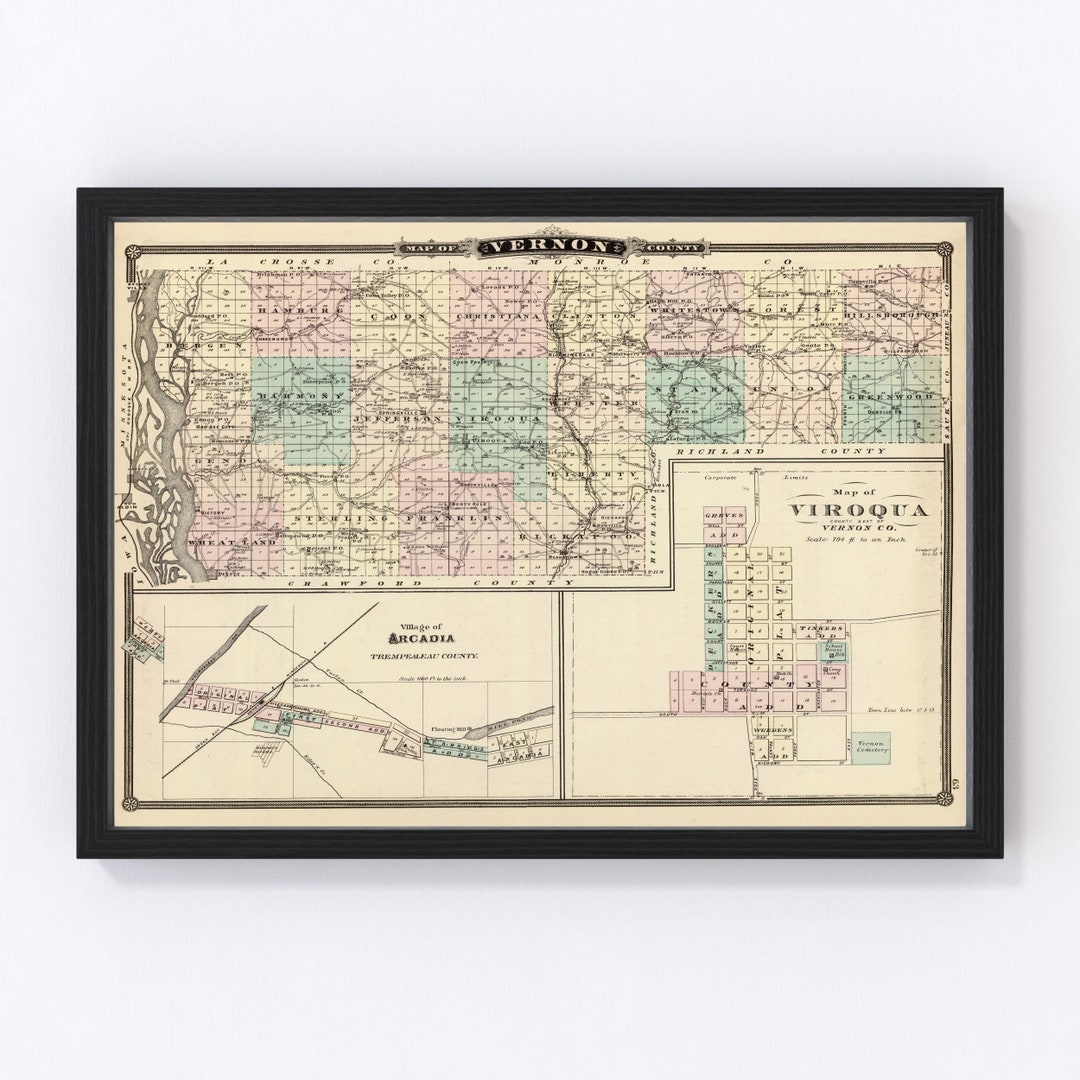 Vernon County WI Map 1878 Old Map of Viroqua Wisconsin Art Vintage ...