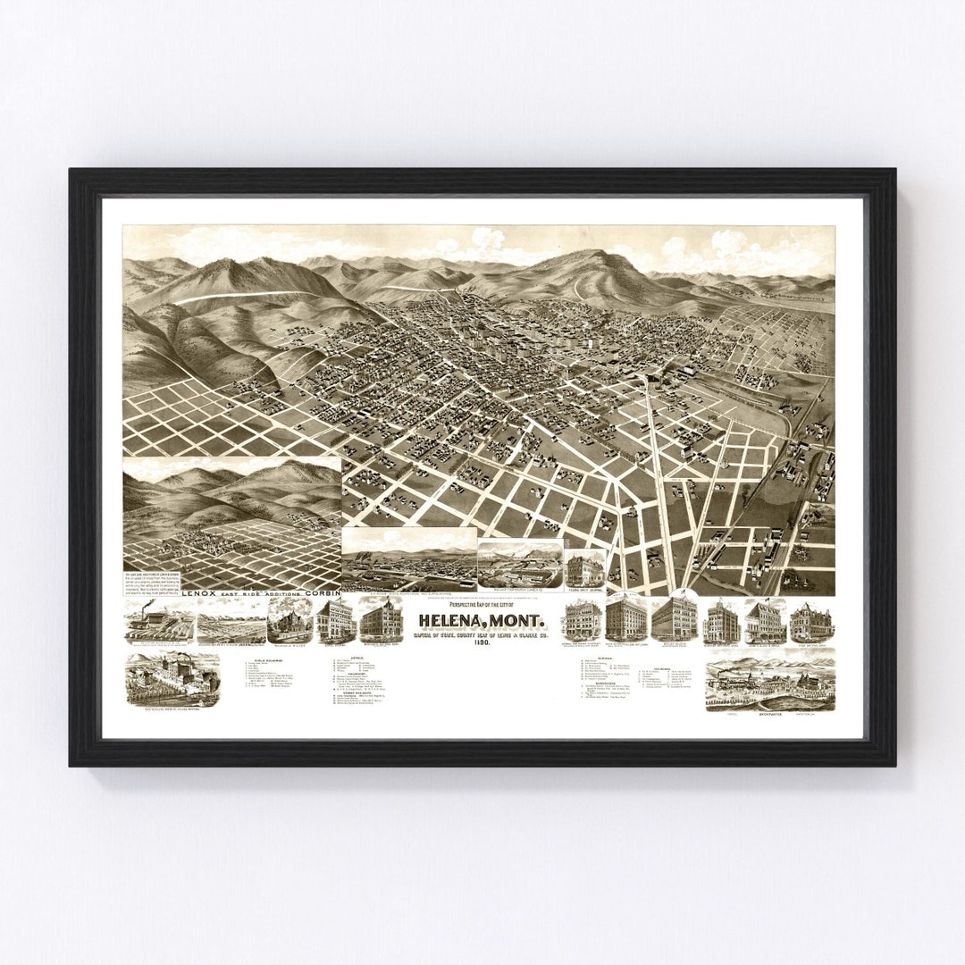 Helena Map 1890 - Old Map of Helena Montana Art Vintage Print Framed ...