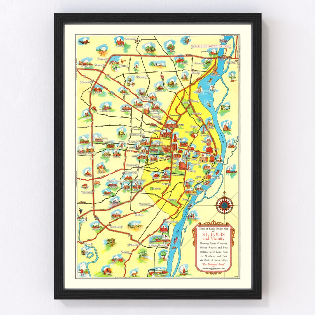 St. Louis Map 1940, Vintage St. Louis Map, Old St. Louis Missouri Art ...