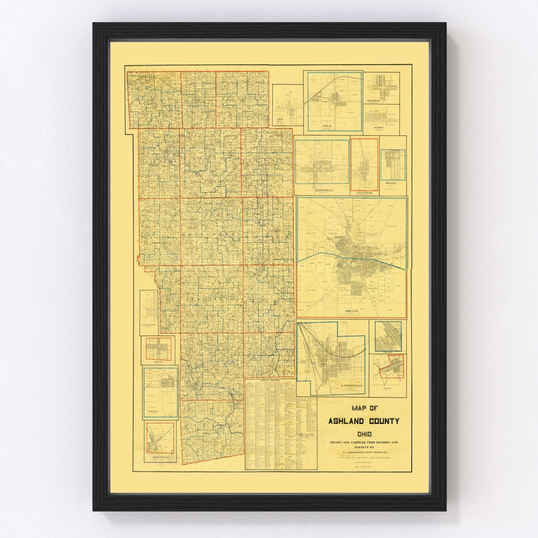 Ashland County Ohio Map 1897 Old Map of Ashland County Ohio Art Vintage ...