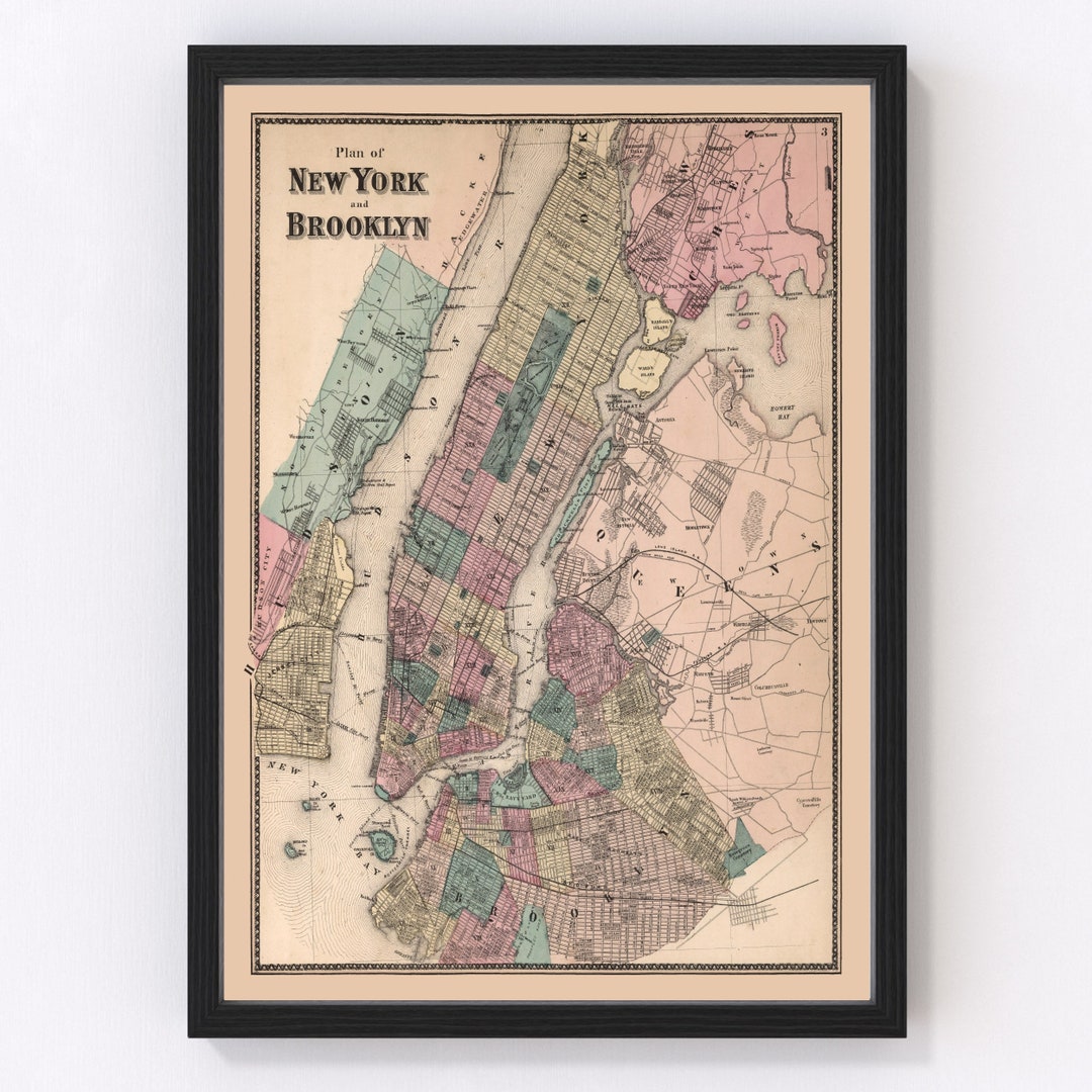 Brooklyn Map 1867 - Old Map of Brooklyn New York Art Vintage Print ...
