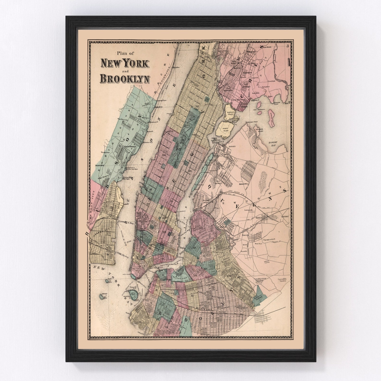 Brooklyn Map 1867 Old Map of Brooklyn New York Art Vintage - Etsy