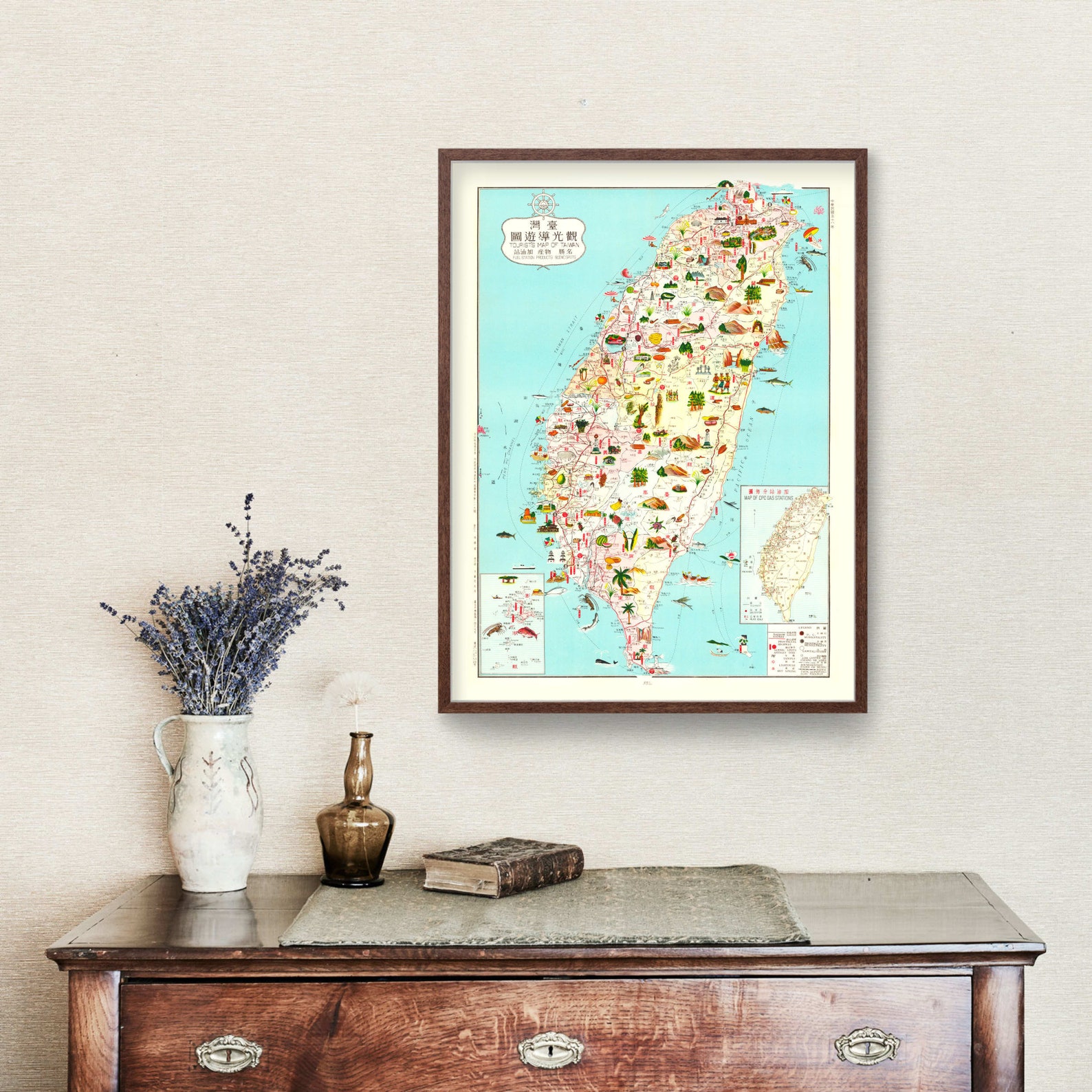 Taiwan Map 1969 - Old Map of Taiwan Art Print Framed Wall Art Vintage ...