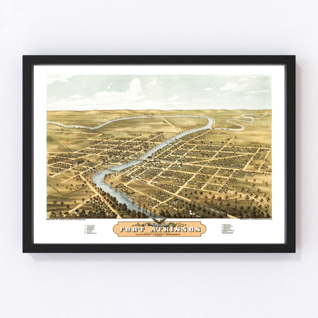 Fort Atkinson Map 1870 Old Map of Fort Atkinson Wisconsin Art Vintage ...