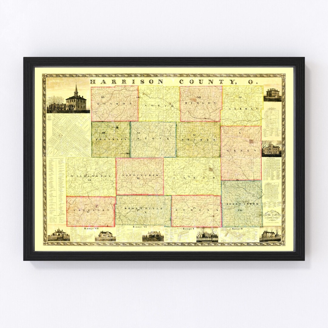 Harrison County Ohio Map 1862 Old Map of Harrison County Ohio Art ...