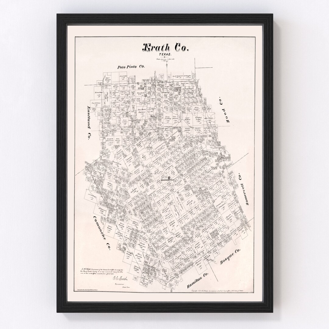 Erath County Texas Map 1879 Old Map of Erath County Texas Art Vintage ...
