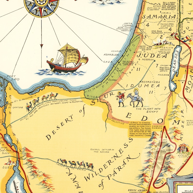 The Holy Land Map Art Vintage Print From 1928 Old the Holy - Etsy