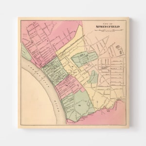 Springfield Map 1871 Old Map of Springfield Massachusetts Art Vintage ...