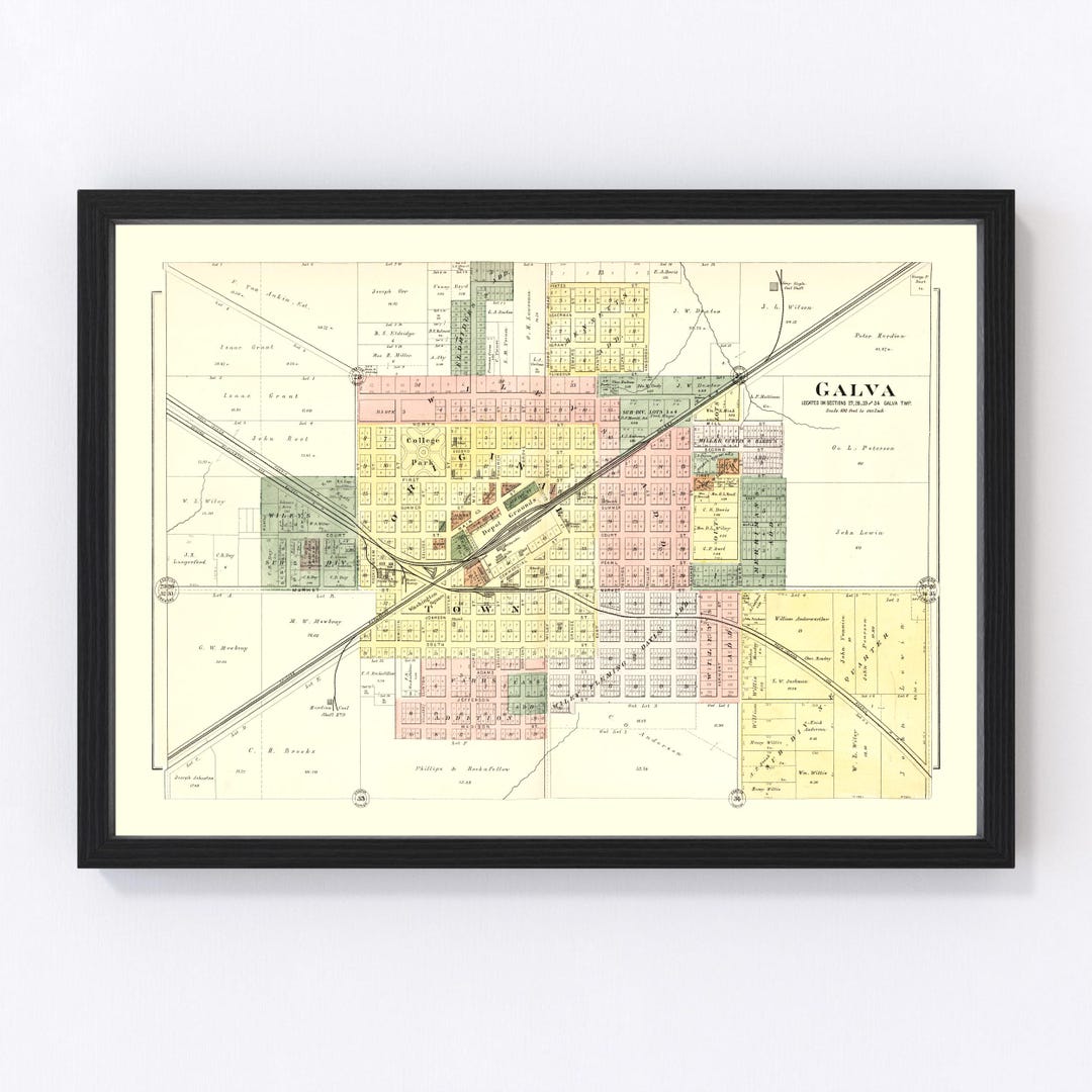 Galva Map 1893, Vintage Galva Map, Old Galva Illinois Art, Wall Art ...