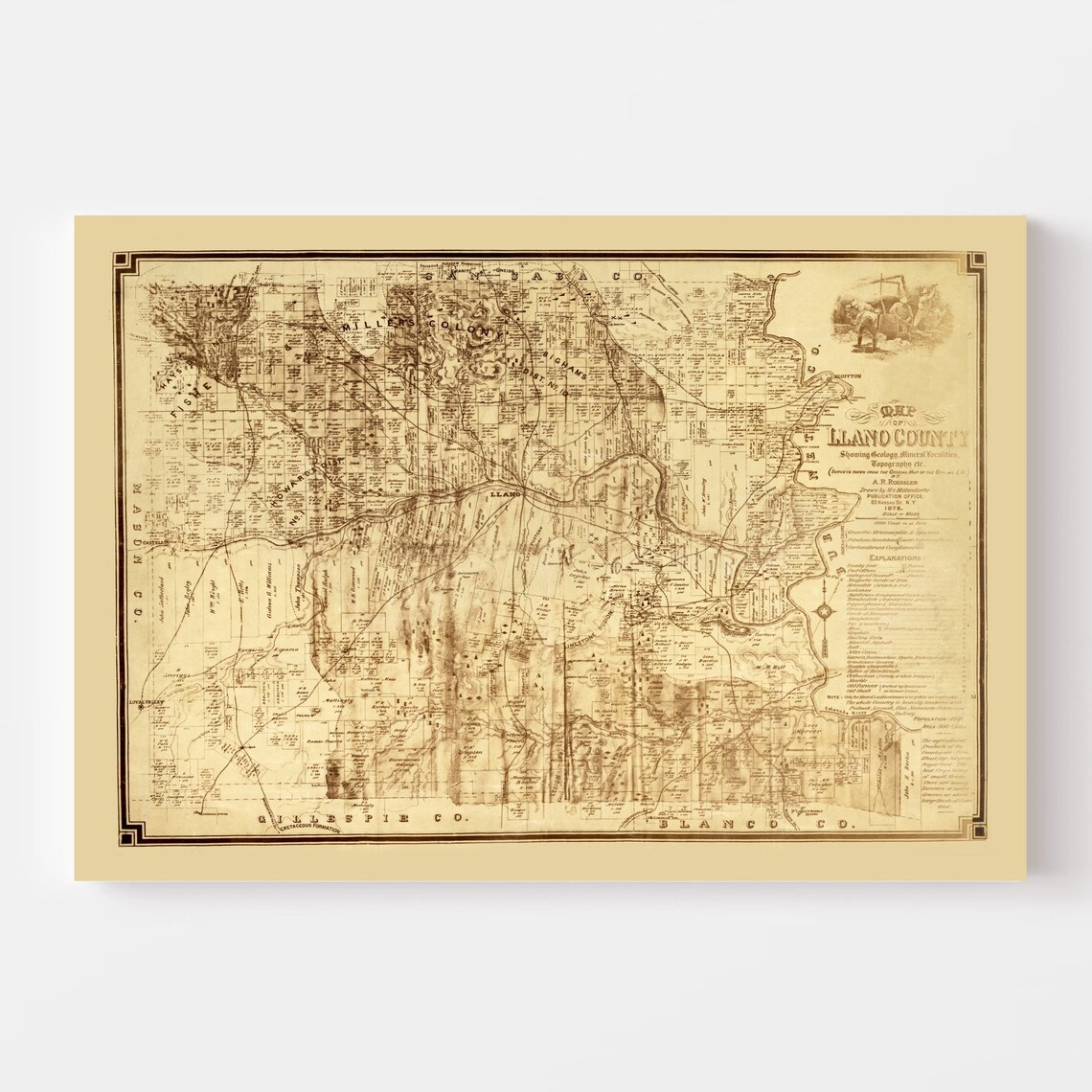 Llano County Texas Map 1875 Old Map of Llano County Texas - Etsy