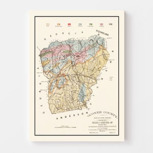 Oconee County SC Map 1880 - Old Map of South Carolina Art Vintage Print ...