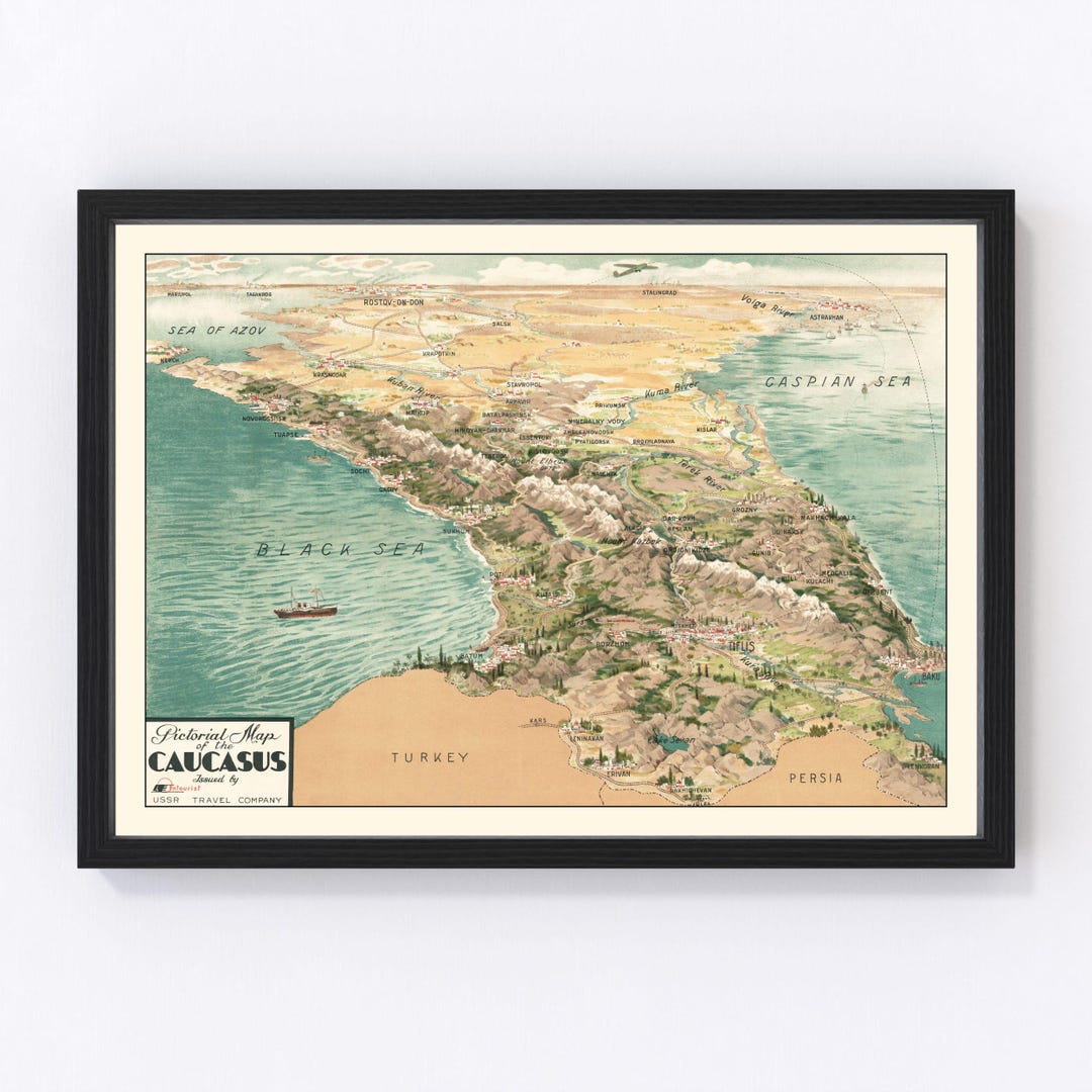 Caucasus Map 1930, Vintage Caucasus Map, Old Caucasus Art, Wall Art ...