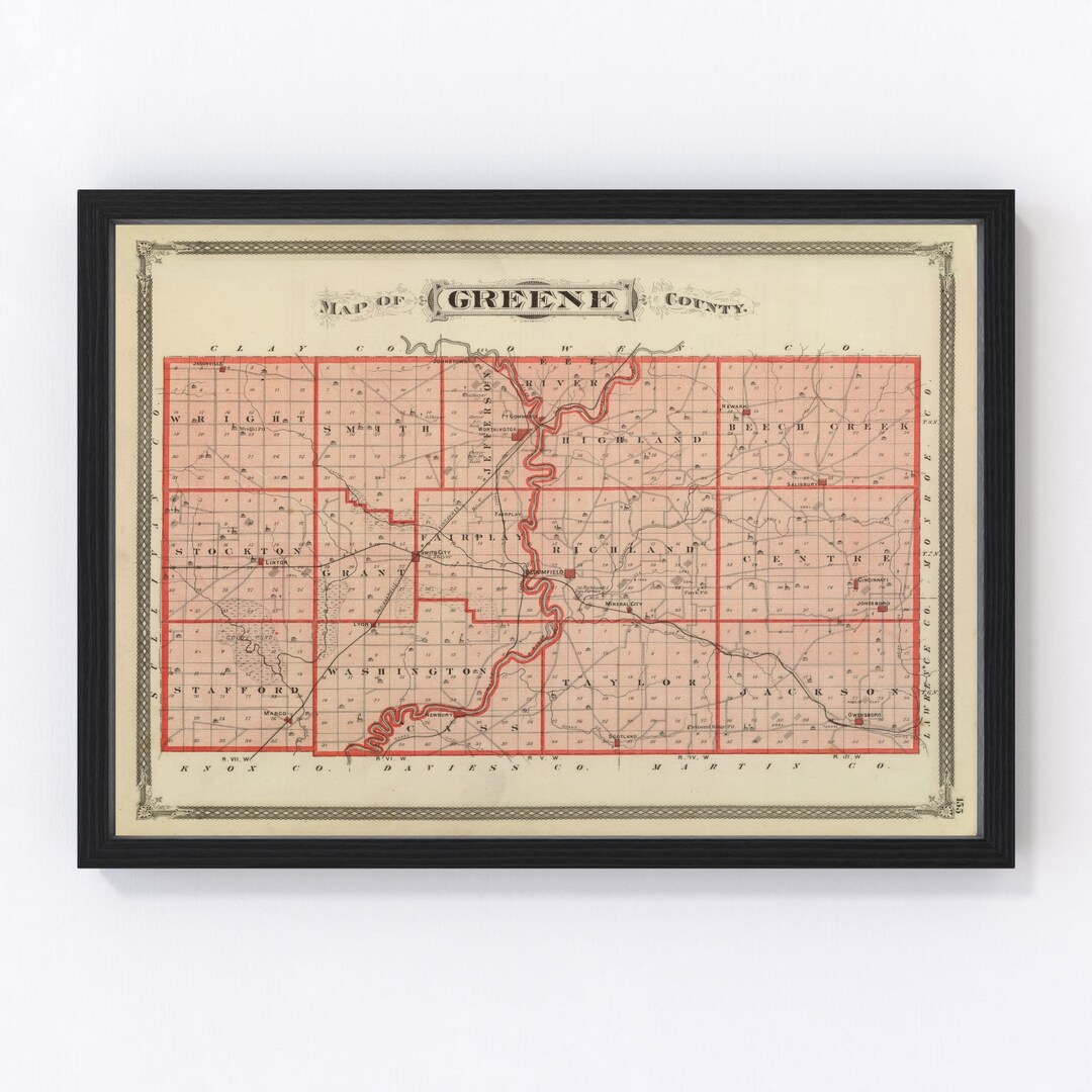 Greene County Map 1876, Vintage Greene County Map, Old Greene County ...