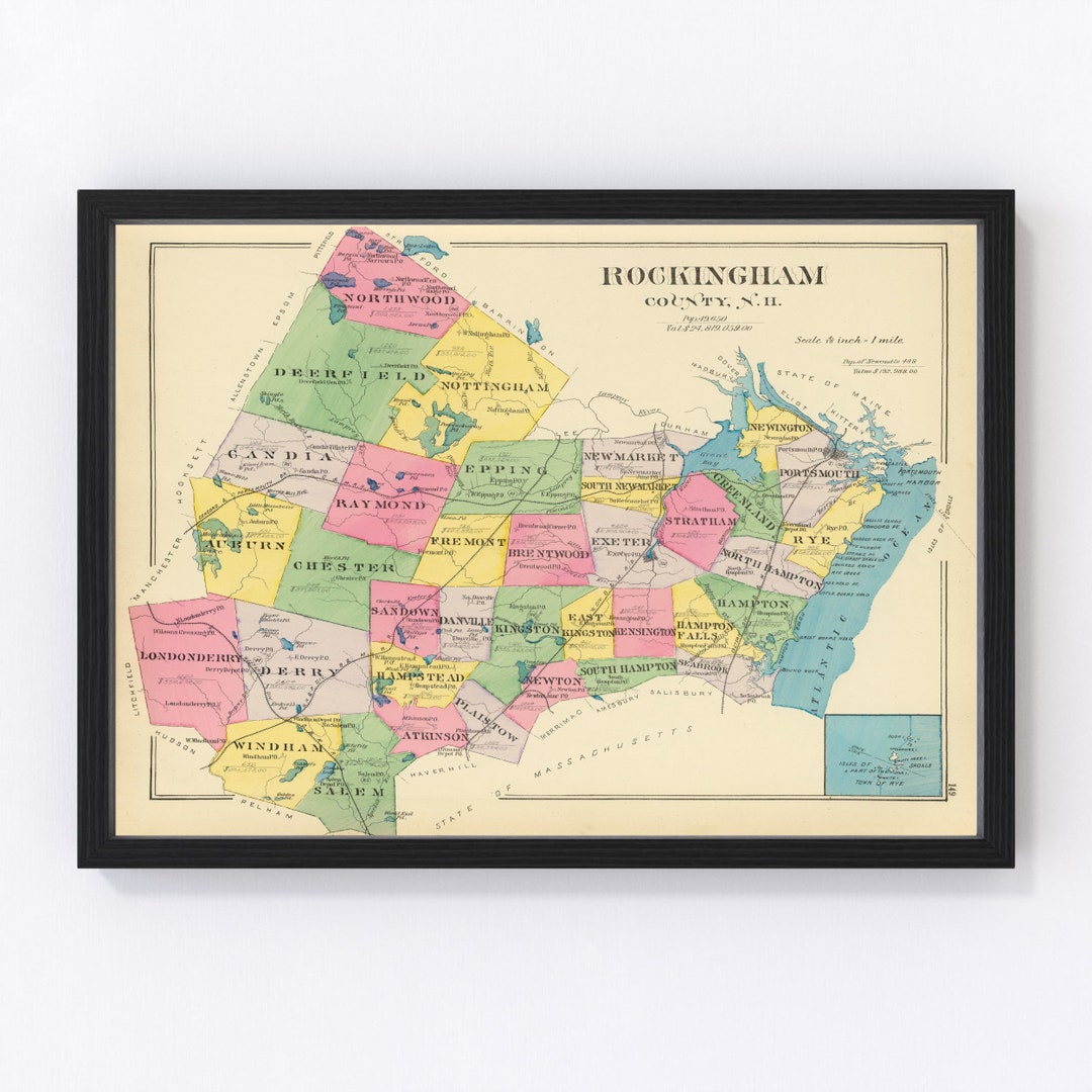 Rockingham County Map 1892, Vintage Rockingham County Map, Old ...