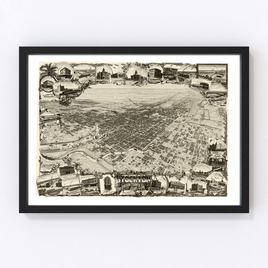 Stockton Map 1890, Vintage Stockton Map, Old Stockton California Art ...