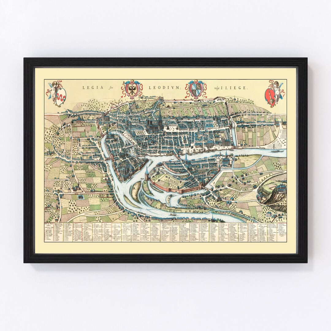 Liege Map 1649, Vintage Liege Map, Old Liege Art, Wall Art Gift for ...