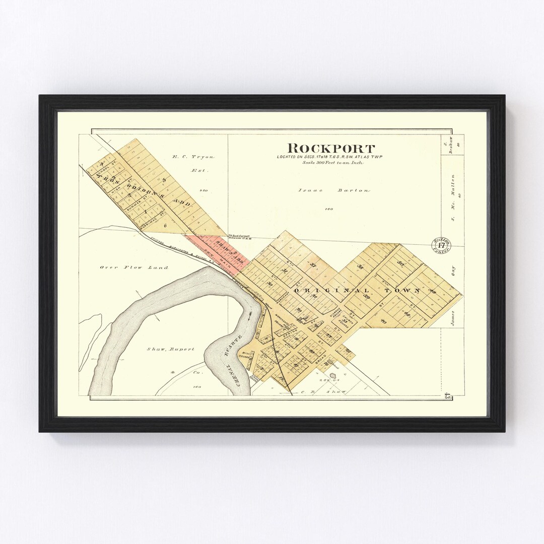 Rockport Map 1895, Vintage Rockport Map, Old Rockport Illinois Art ...