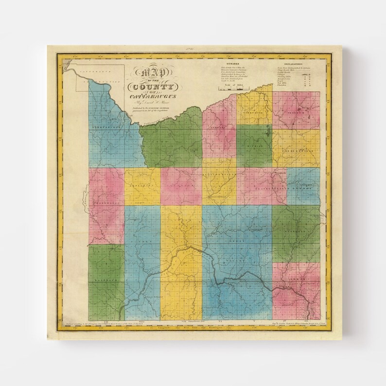 Cattaraugus County Map 1829, Vintage Cattaraugus County Map, Old ...