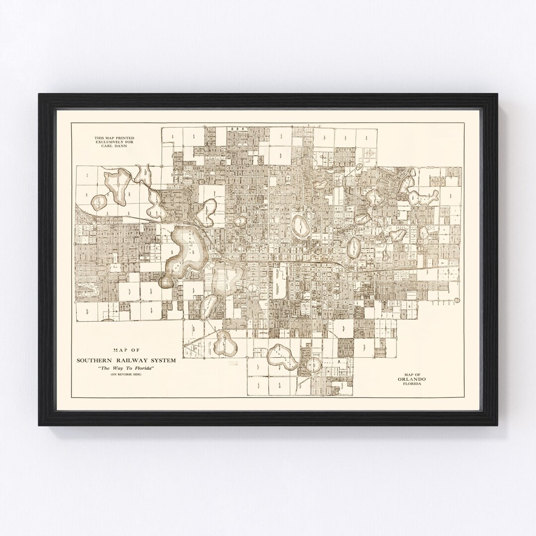 Orlando Map 1923, Vintage Orlando Map, Old Orlando Florida Art, Wall ...