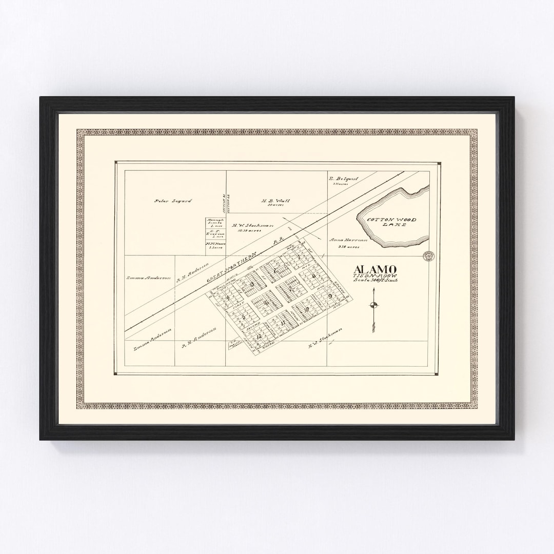 Alamo Map 1937, Vintage Alamo Map, Old Alamo North Dakota Art, Wall Art ...