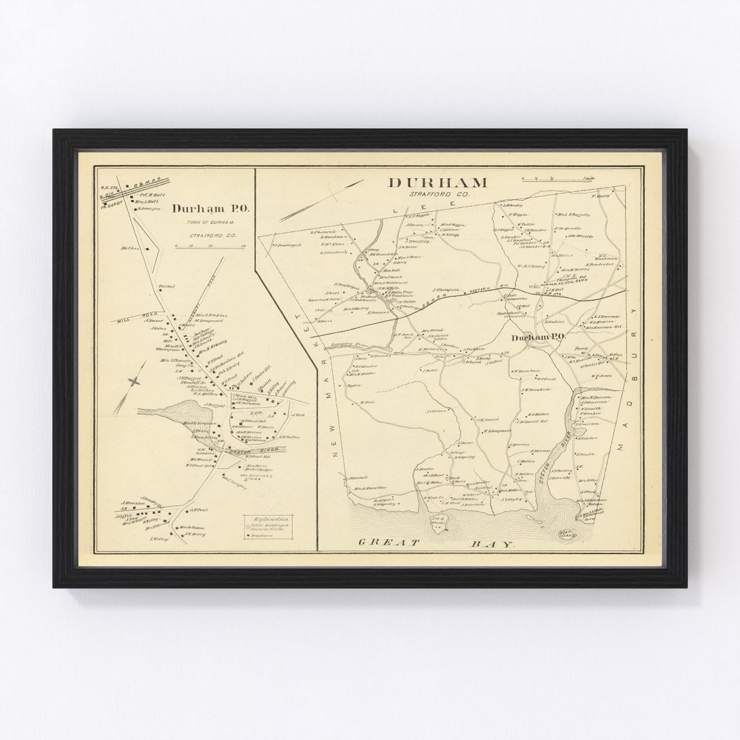 Durham Map 1892, Vintage Durham Map, Old Durham New Hampshire Art, Wall ...