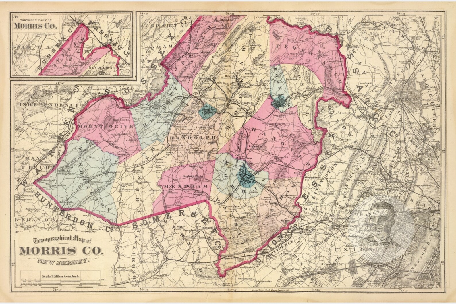 Vintage Morris County NJ Map 1872 Old New Jersey Map | Etsy