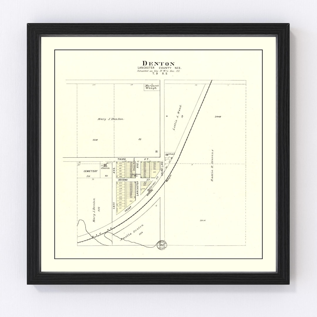 Denton Map 1903 Old Map of Denton Nebraska Art Vintage Print Framed Canvas Portrait History ...