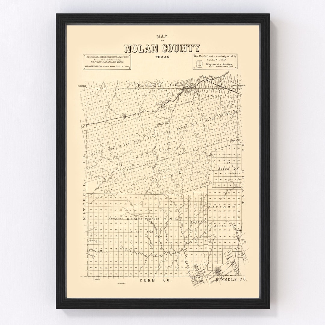 Nolan County Texas Map 1890 Old Map of Nolan County Texas Art Vintage ...