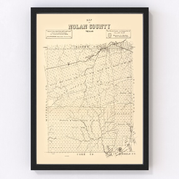 Nolan County Texas Map 1890 Old Map of Nolan County Texas - Etsy